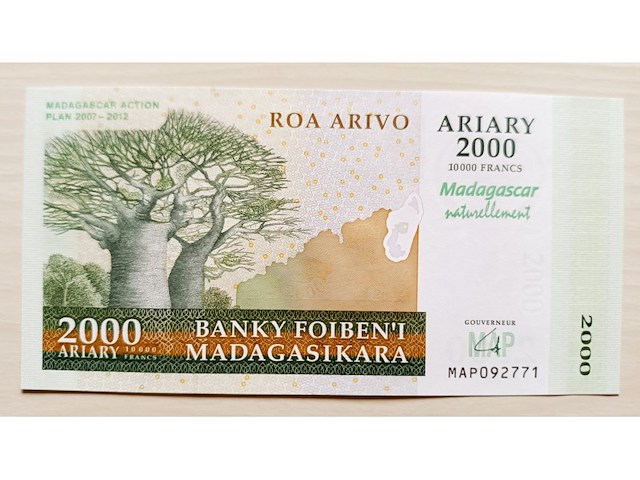 Madagascar 2000 ariary .Unc , 2007-2012 godina