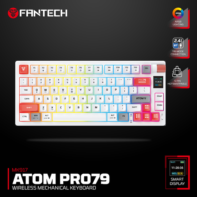 Tastatura Mehanicka Gaming Fantech MK917 RGB Atom PRO79 Wireless bela (Red switch)