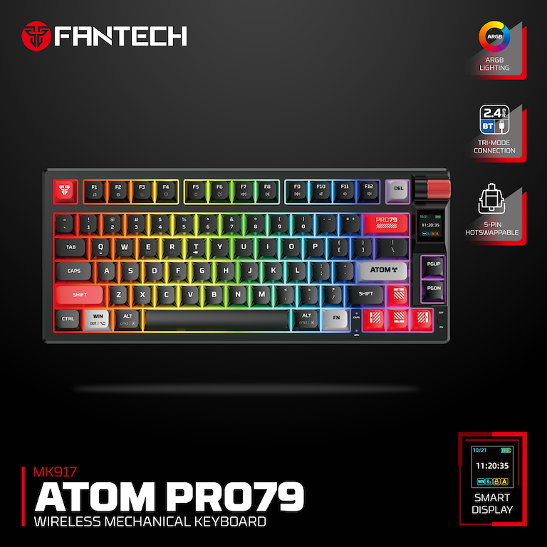 Tastatura Mehanicka Gaming Fantech MK917 RGB Atom PRO79 Wireless crna (Red switch)