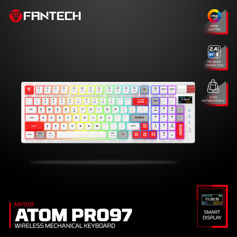 Tastatura Mehanicka Gaming Fantech MK918 RGB Atom PRO97 Wireless bela (Blue switch)