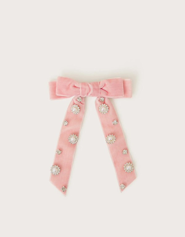 Monsoon Mašna za kosu za devojčice Velvet Embellished Bow, Roze