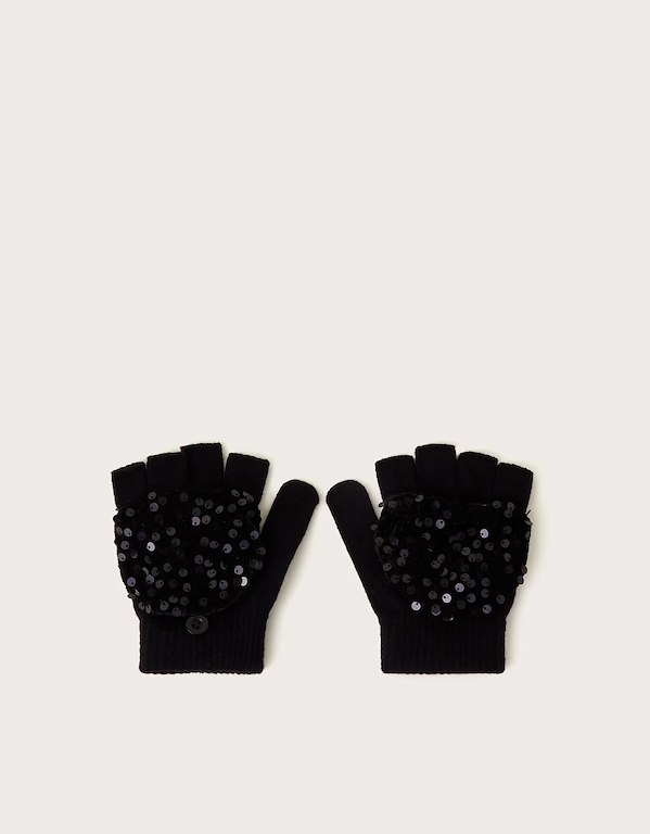 Monsoon Rukavice za devojčice Black Sequin, Crna