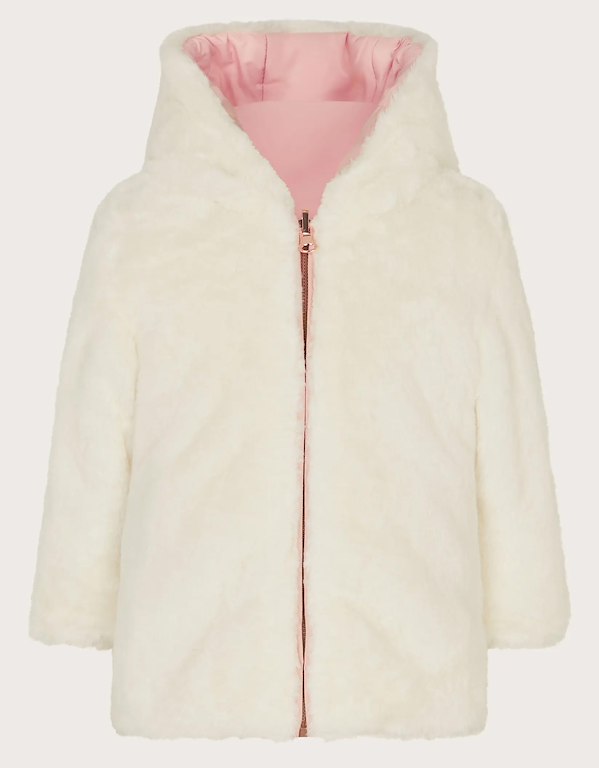 Monsoon Kaput za devojčice za devojčice Reversible Faux Fur, Roze