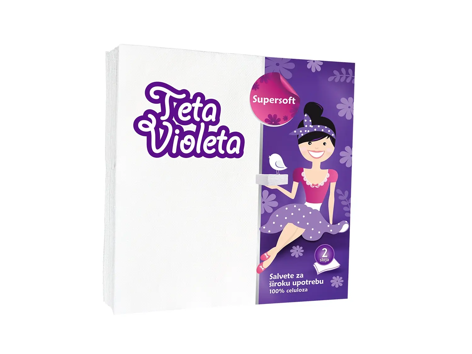 Teta Violeta Salvete Supersoft, 38x38, 25 komada, Bele