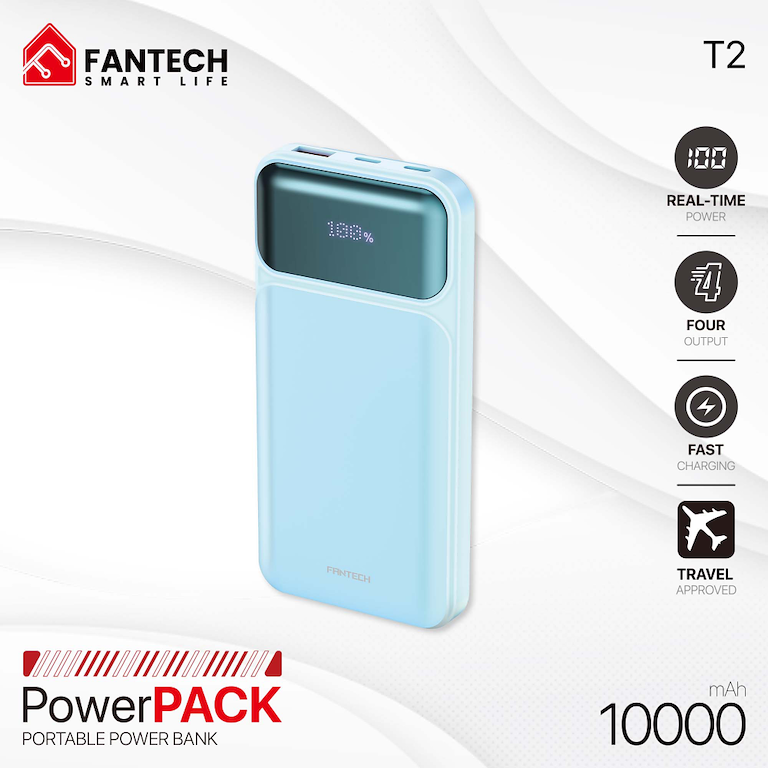 Univerzalna Back Up Baterija Prenosiva baterija Fantech T2 10000mAh QC, PD, 22.5W plavi