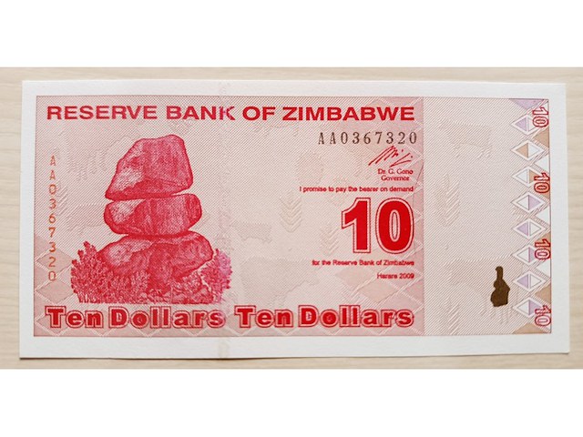 Zimbabwe 10 dollars. Unc, 2009 godina