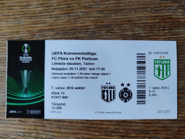 Flora - Partizan 25.11.2021. Liga Konferencije ulaznica