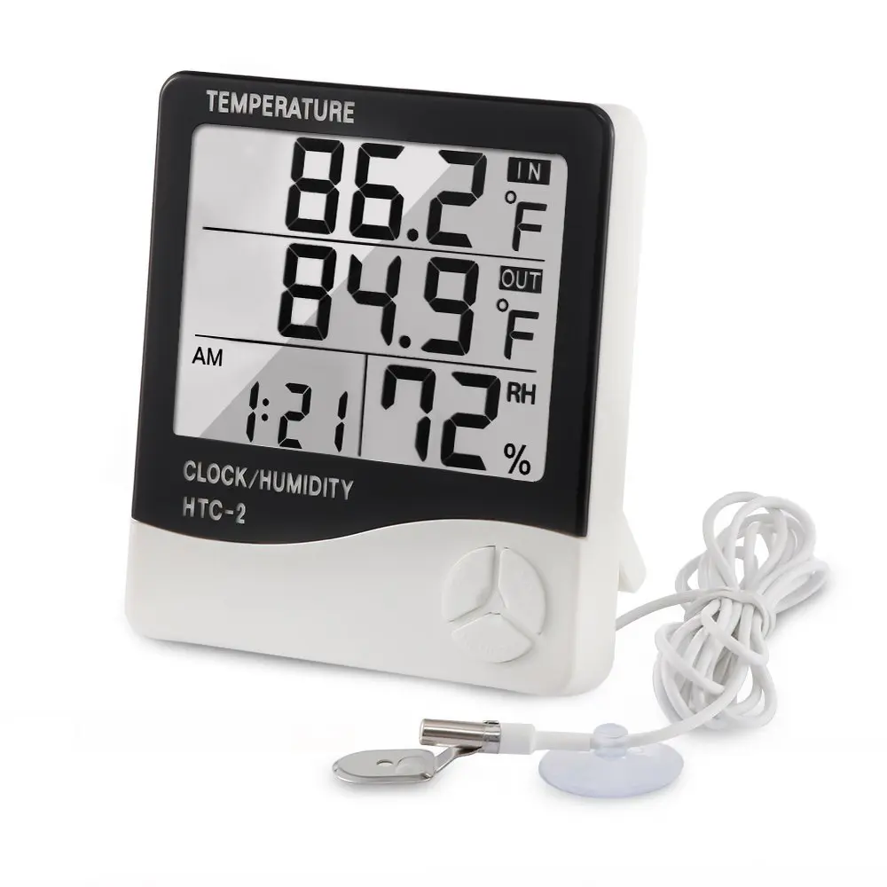 Termometar HTC-2 JWD temperetura, sat, vlaznost vazduha, sonda beli