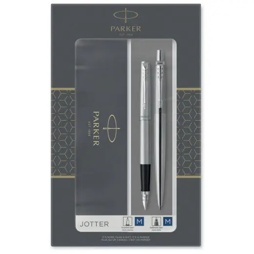PARKER Jotter Set hemijska olovka + nalivpero, Srebrna