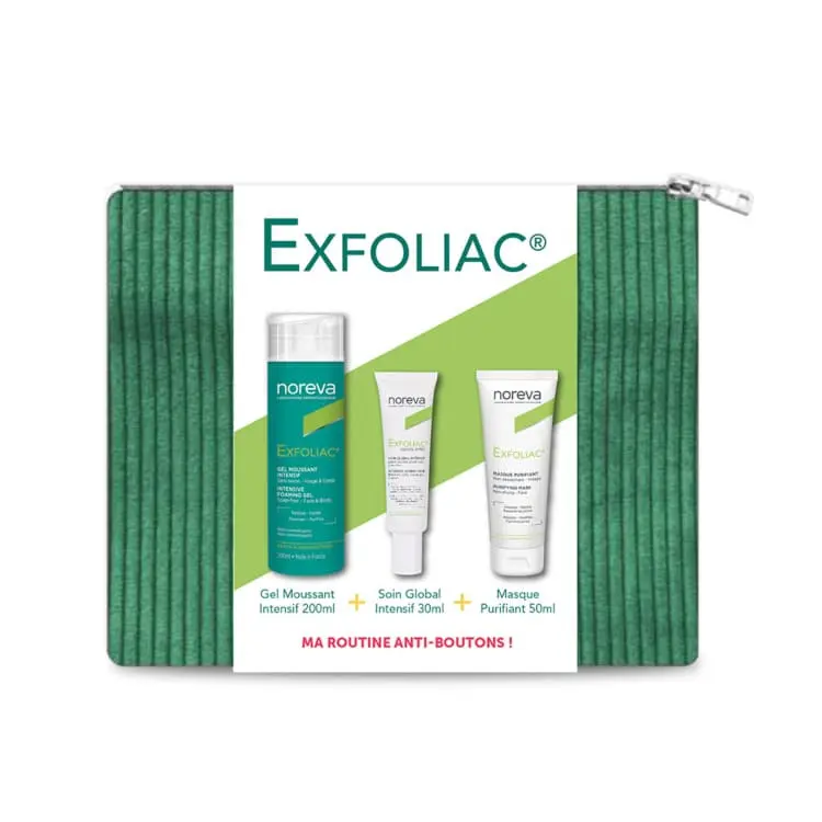 Noreva Set Gel za čišćenje lica, krema za lice i maska za dubinsku hidrataciju sa neserom Exfoliac, Zeleni