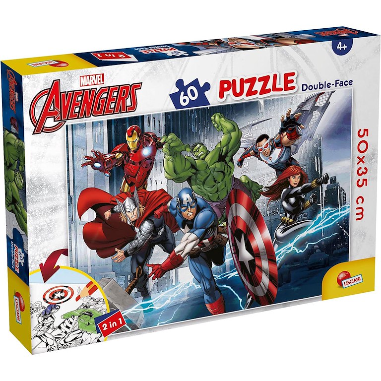 Slagalica Lisciani 60pcs Marvel Avengers 2u1 složi i oboji 99696