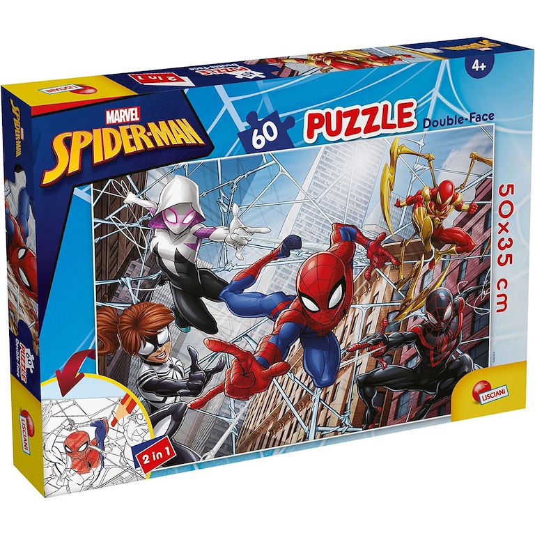 Slagalica Lisciani 60pcs Marvel Spiderman 2u1 složi i oboji 99689