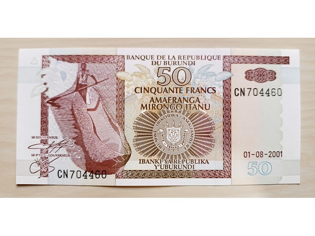 Burundi 50 francs. Unc, 2001 godina