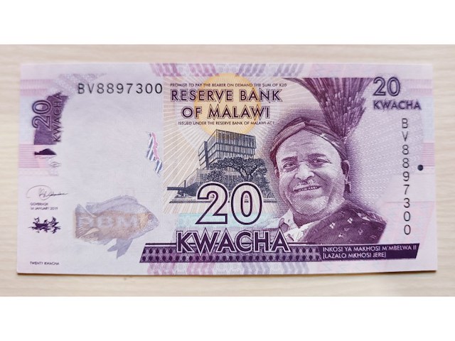 Malawi 20 kwacha. Unc , 2019 godina