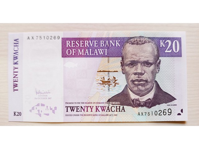 Malawi 20 kwacha. Unc, 2007 godina