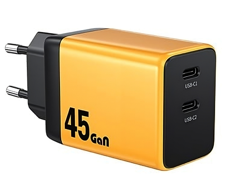 WEKOME WP-U33 Superbrzi Strujni GaN Punjač, 2-porta USB (2 x 3.1 tipC) 45W, žuti