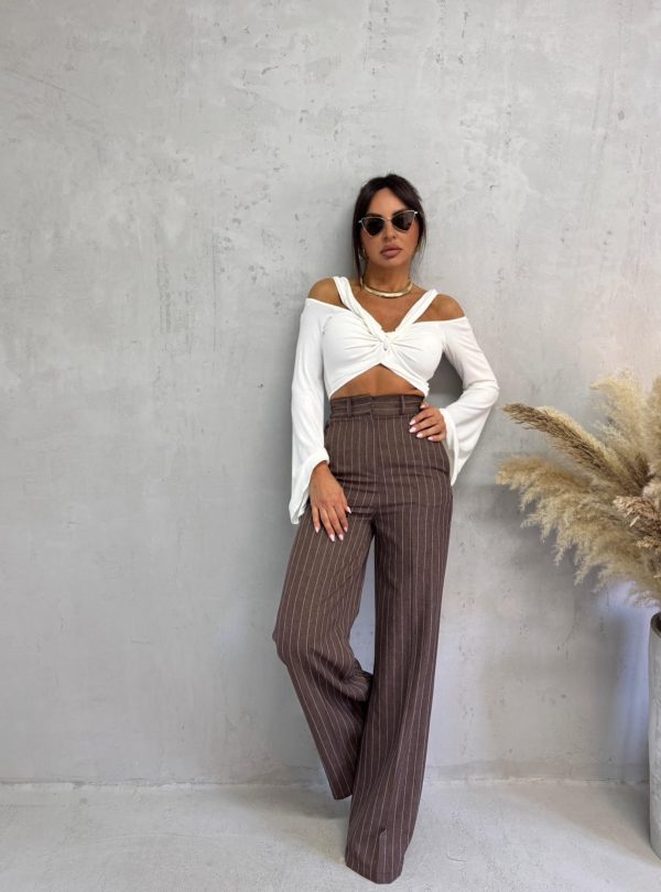 INGRID CHOCOLATE zvonaste pantalone visokog struka