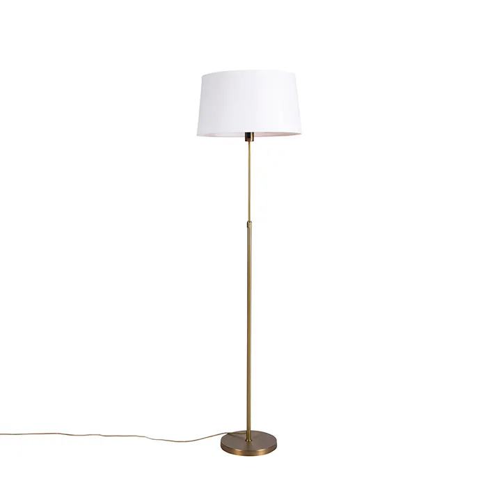 Podna lampa bronzana sa platnenim abažurom belim 45 cm podesiva - Parte