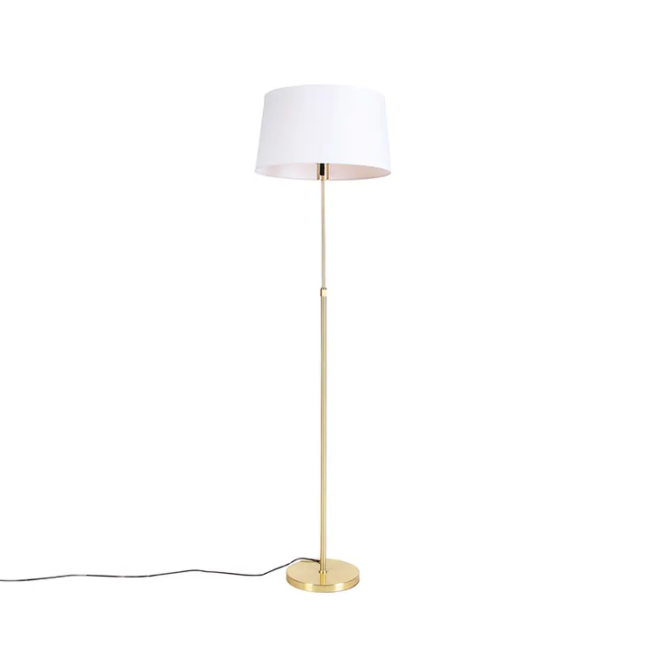Podna lampa zlatna/mesingana sa platnenim abažurom belim 45 cm - Parte