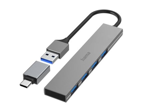 HAMA USB Hub 4 porta, USB 3.2, 5 Gbit/s+ USB-C adapter ultra tanak 200141
