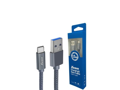 Xwave Kabl USB Tip C muški na Tip A muški 1.2M 3A, PVC tamno sivi pleteni