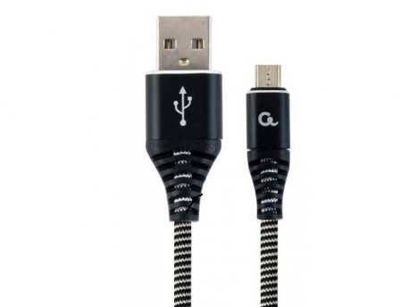 GEMBIRD CC-USB2B-AMmBM-2M-BW Premium cotton braided Micro-USB charging - data cable,2m, black/white