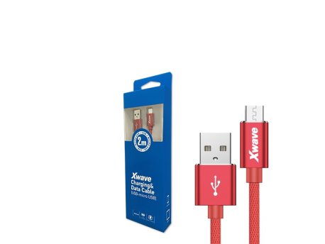 Xwave Kabl USB2.0 na Micro USB 2M,2A,aluminium,upleteni,crveni