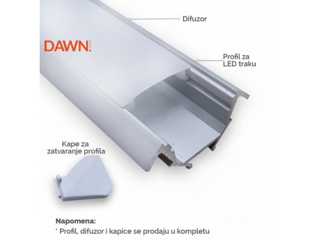 DAWN Led profil LL-ALP007-R komplet sivi