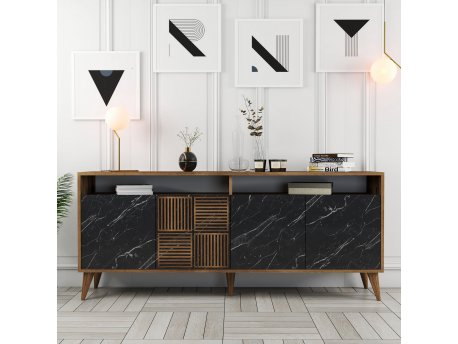HANAH HOME Komoda Milan Walnut Black Marble