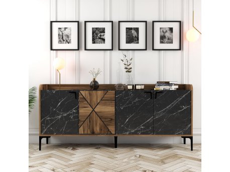 HANAH HOME Komoda Venedik Walnut Black Marble
