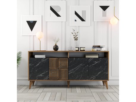 HANAH HOME Komoda Milan 160 Walnut Black Marble