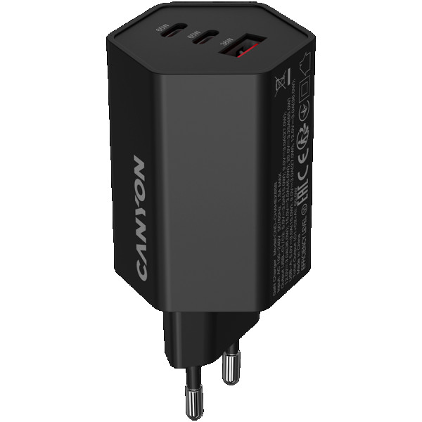 CANYON charger HEXAGON 65 GaN 65W 2xPD 1xQC EU Black ( CND-CHAHEX65B )