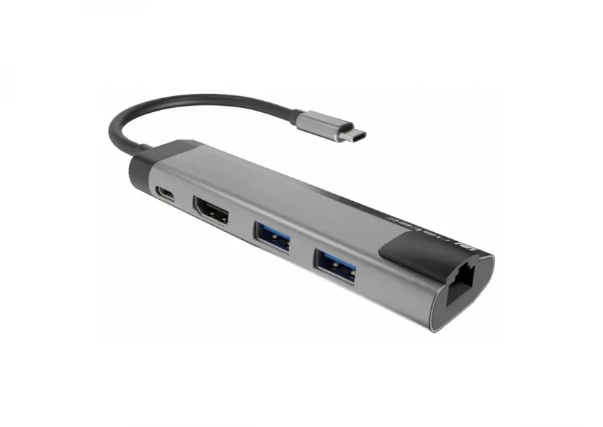 Natec NMP-1985 FOWLER GO, USB Type-C 5-in-1 Multi-port Adapter (USB3.0 Hub + HDMI + PD + Gigabit LAN), Max. 100W Output, Black