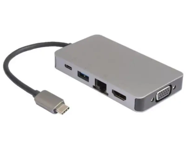 Adapter konverter USB Tip C 3.1 - HDMIVGA2xUSB 3.0RJ45Tip C E-green