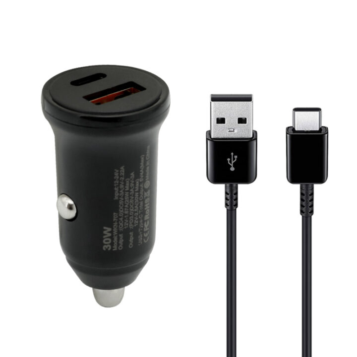 AUTO PUNJAC 30W USB-A + TYPE-C ULAZ SA USB-A NA TYPE-C KABLOM SIVI