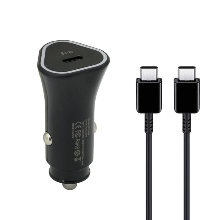 Auto punjac 25W Type-C ulaz sa Type-C na Type-C kablom crni