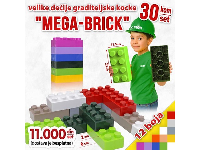 Velike kocke `MEGA-BRICK` decije kocke set 30kom