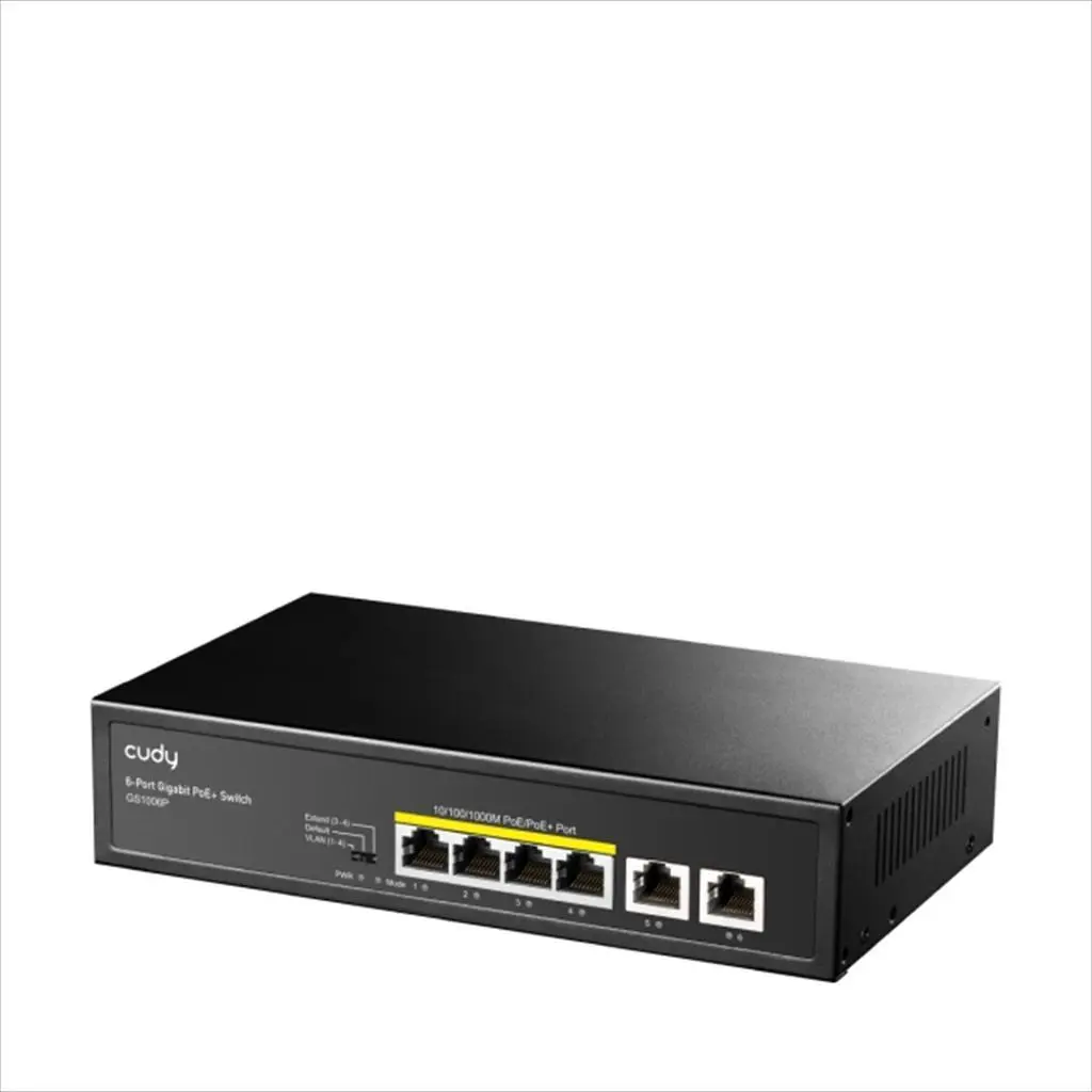 CUDI mrežni prekidač (prekidač) POE+ 6 portova 10/100/1000 (4 POE) GS1006P, 65V, metal
