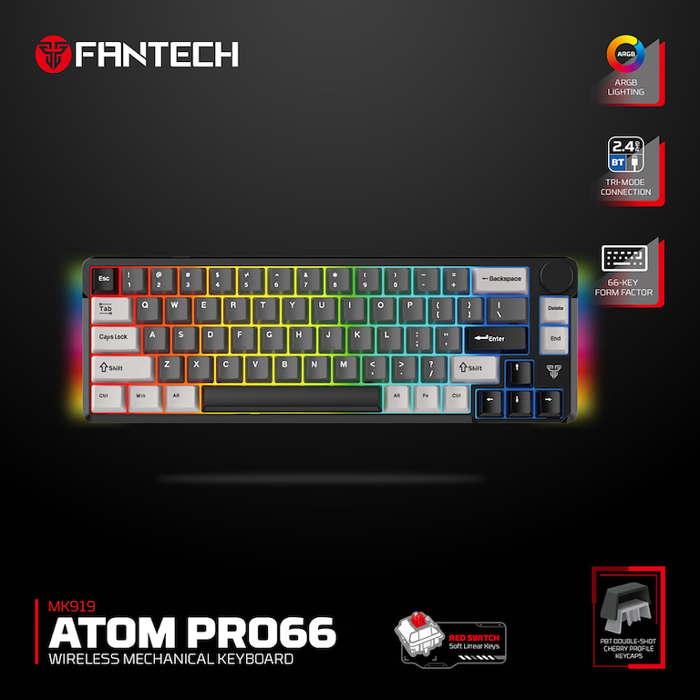Tastatura Mehanicka Gaming Fantech MK919 Atom PRO66 crna (Red switch)