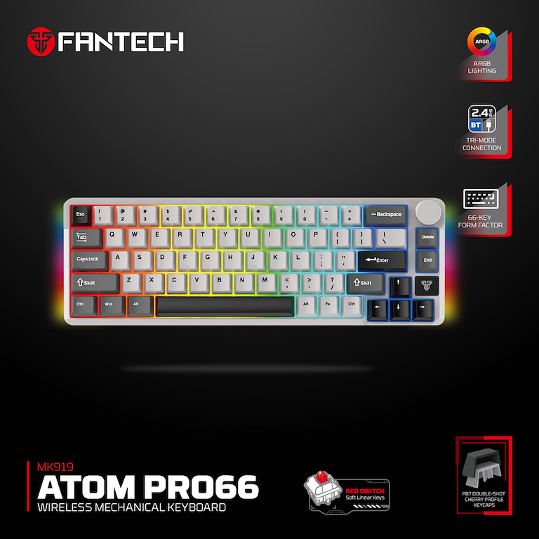 Tastatura Mehanicka Gaming Fantech MK919 Atom PRO66 siva (Red switch)