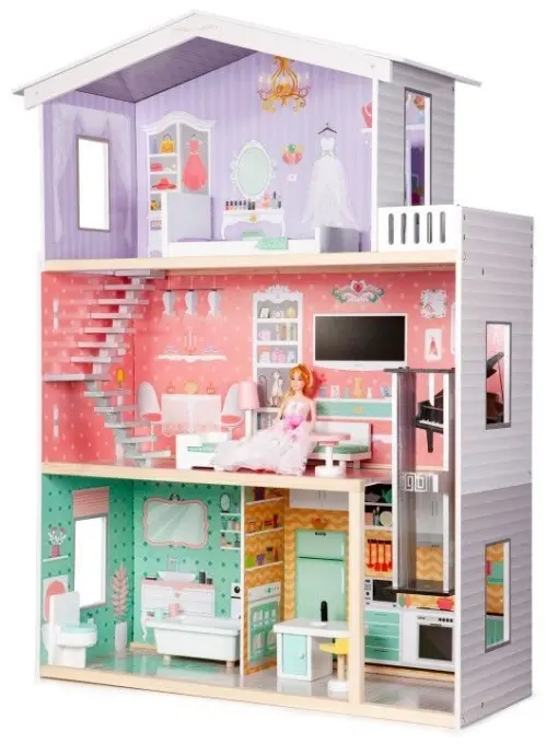 ECO TOYS Drvena kućica za lutke sa liftom Candy Residence