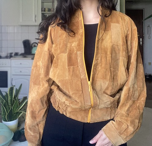 Vintage oker bomber jakna od prave kože