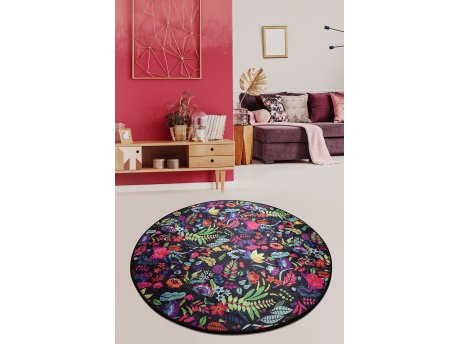 Conceptum Hypnose Pictura Black Multicolor okrugli tepih sa cvetnim printom 100 cm (882CHL3214)