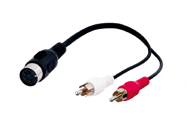 Audio Cable Adapter, DIN Female to Stereo RCA Male, 0.2 m, Cable Tag - DIN female 180° (5- pi