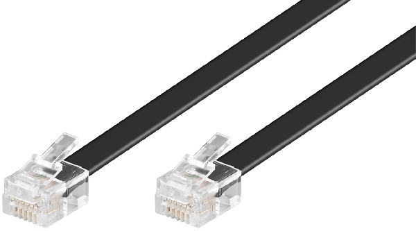 Modular Telephone Cable, 15 m, black, Dust protection Bag - copper-clad aluminium wire (CCA),