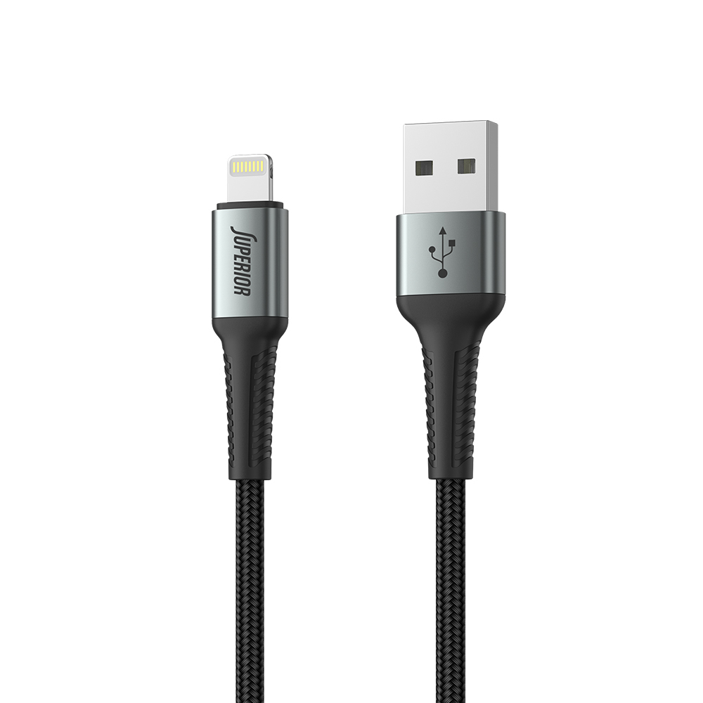 USB data kabl Superior SU-K104 pleteni Fast 12W 2.4A USB A na Lightning 1m crni (MS)