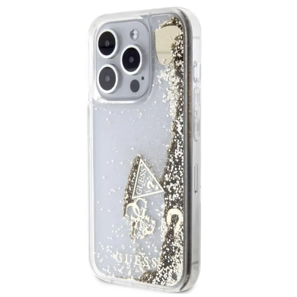 Maska za iPhone 15 Pro 6.1 Guess Hc Liquid Glitter Charms zlatna (GUHCP15LGLHFLGO)