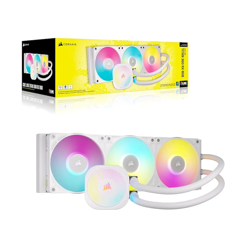 Corsair Vodeno hlađenje iCUE LINK TITAN 360 RX RGB Bele AIO, 360mm Radiator, Liquid CPU Cooler
