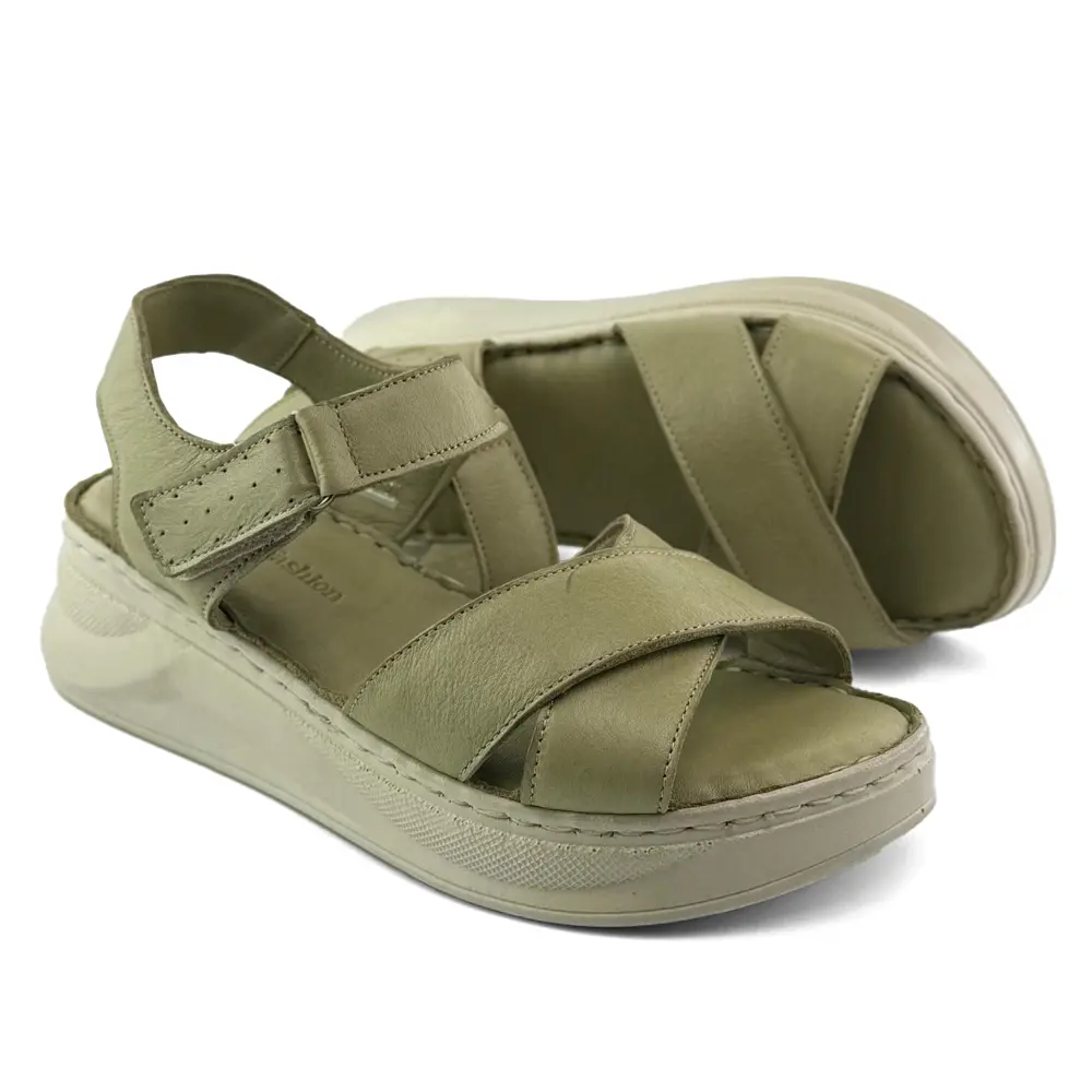 LP Fashion Ženske kožne sandale, Maslinaste