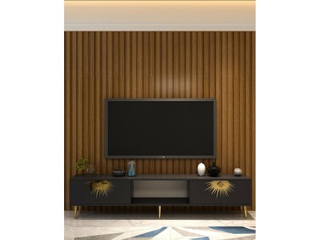HANAH HOME TV polica Nida Anthracite Gold